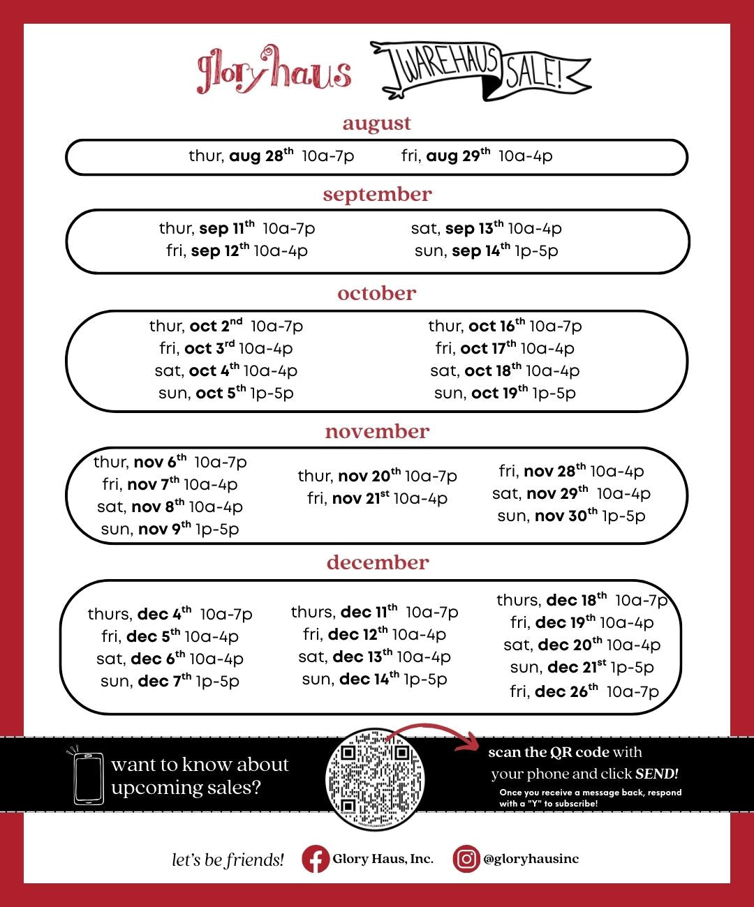 Warehaus Sale Information – GLORY HAUS